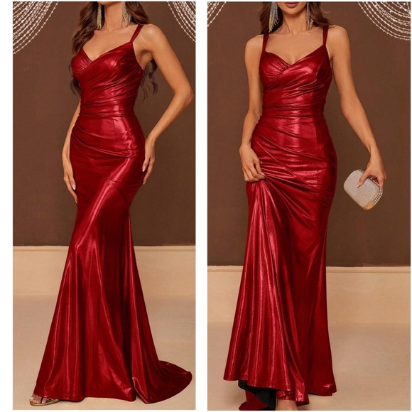 Dresses | Luxe Metallic Ruched Party Mermaid Hem Formal Wedding Dress ...